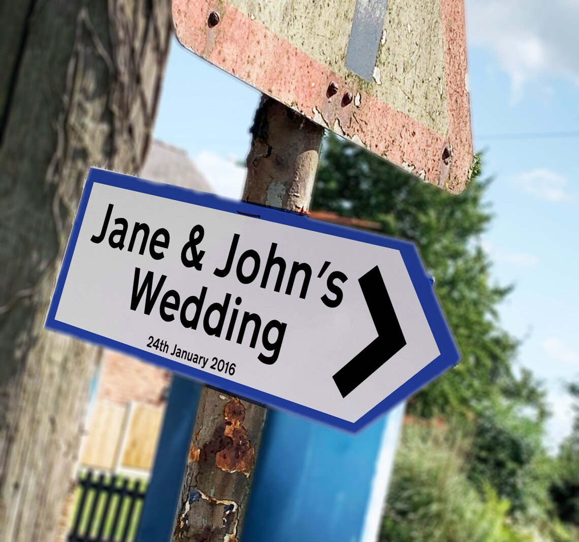 Personalised Direction Sign Blue METAL WEDDING SIGN, Wedding Plaque ...