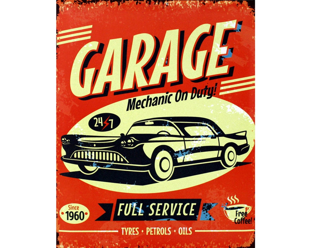 Garage Retro Mechanic on Duty Full Service Vintage Advertising Enamel ...