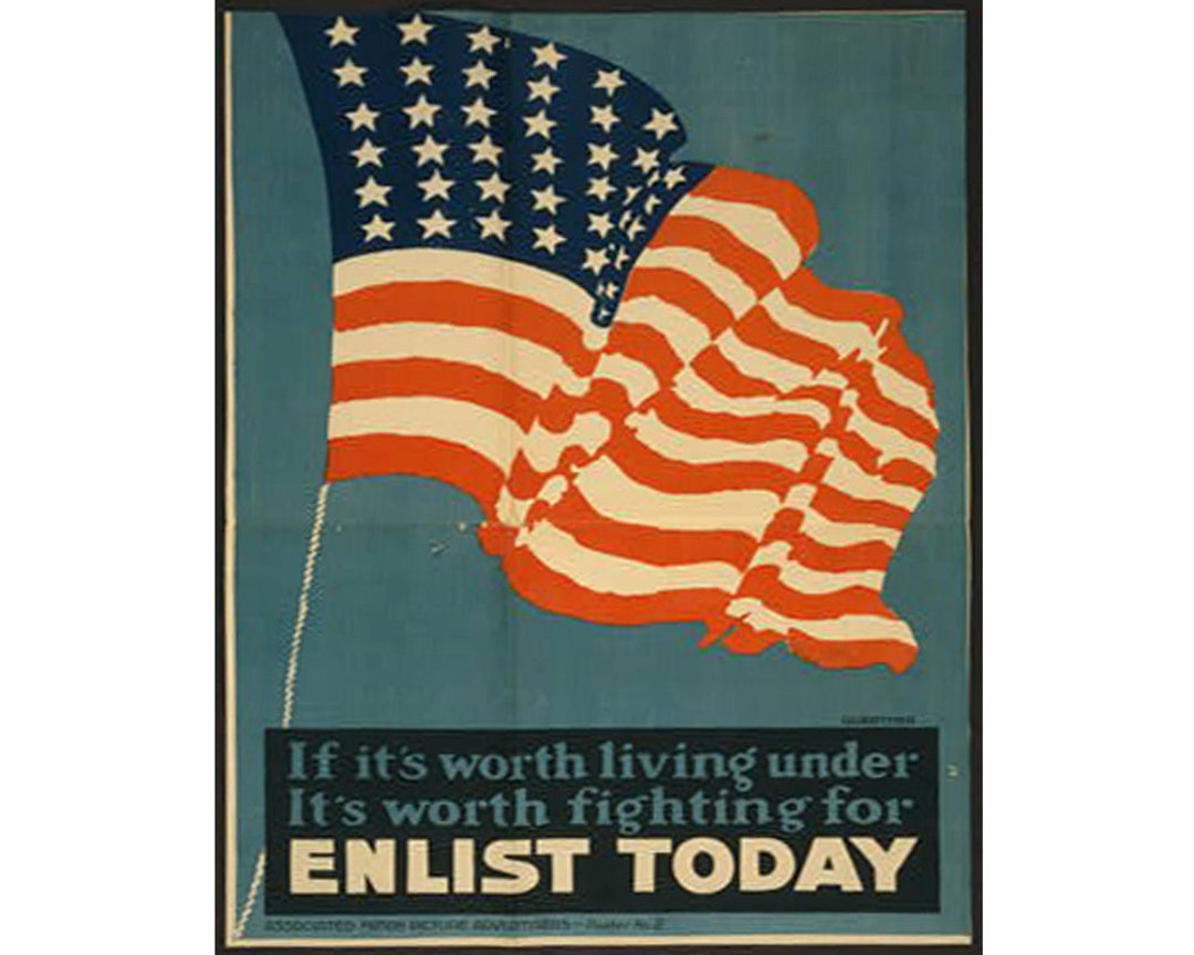 World War Propaganda Enlist Today Vintage Advertising Enamel Metal TIN ...