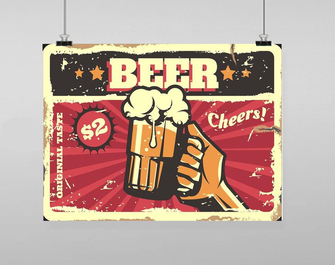 Retro Beer Cheers Pub Bar - Retro Wall Art Decro Decor Poster Print Any ...