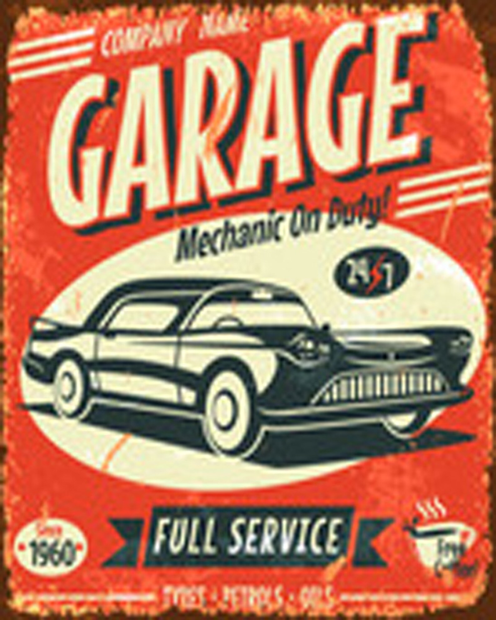 Retro Garage Car - Vintage Reproduction Wall Art Decro Decor Poster ...