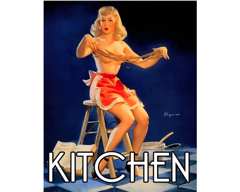 Kitchen Door Sign Pin Up Girl Sexy Enamel Metal Tin Sign Wall Etsy