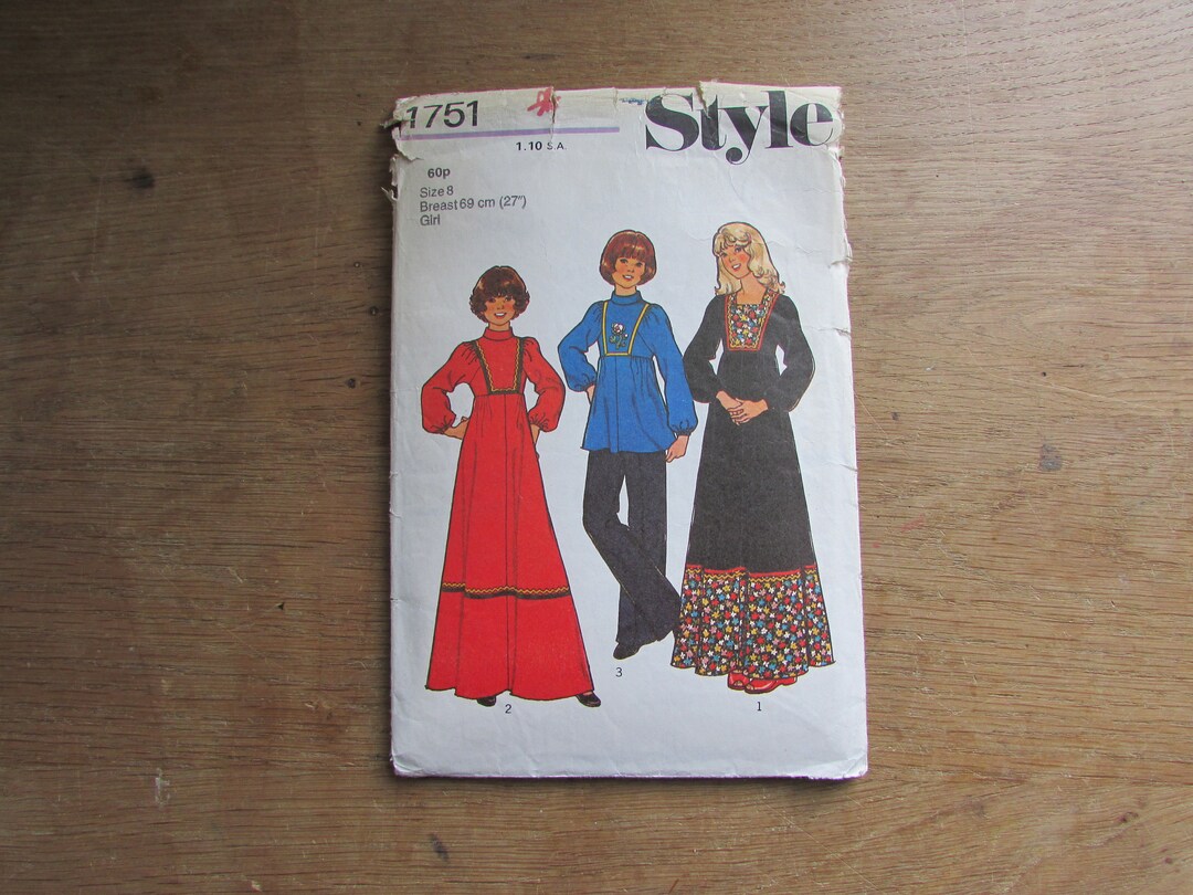 Uncut 1970s Style 1751 Sewing Pattern for Girls' Dress or Top, Size 8 ...