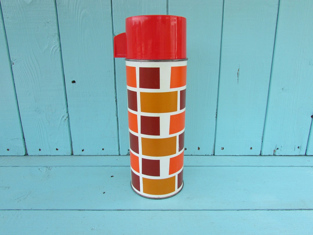 1960s/70s Orange & Brown Brick-like Patterned Vacuum Flask - Etsy
