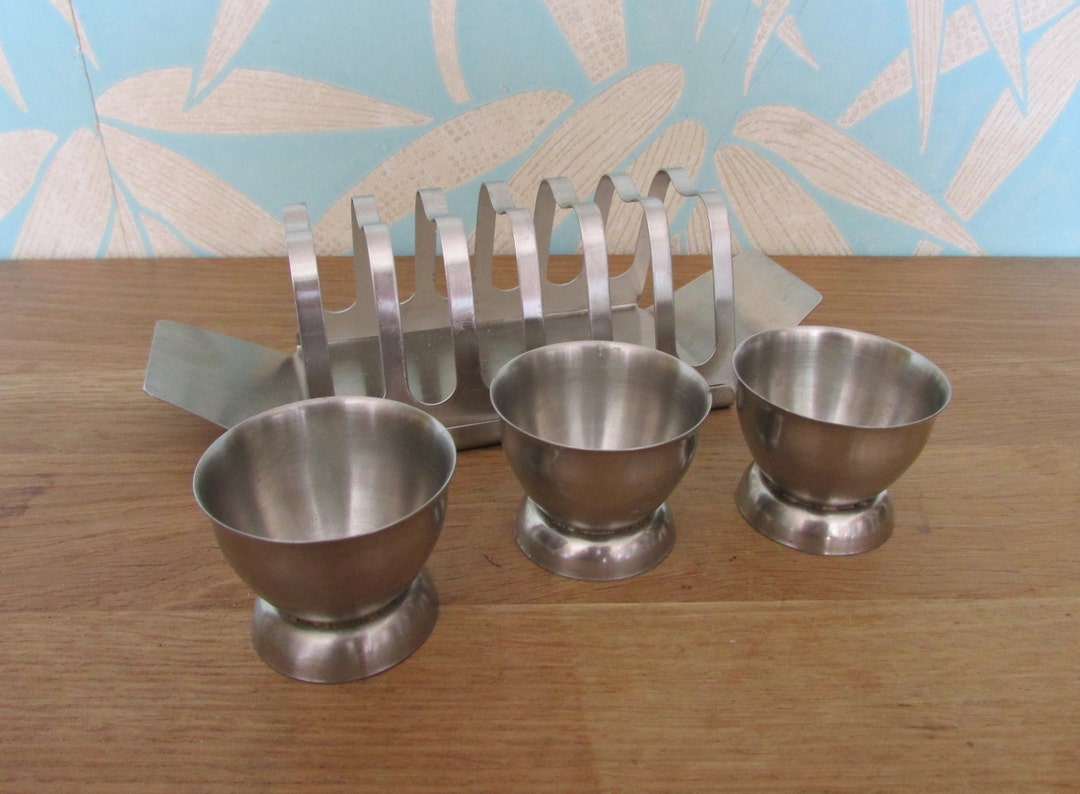 Vintage Stainless Steel Butterfly Toast Rack & Egg Cups Breakfast Set ...