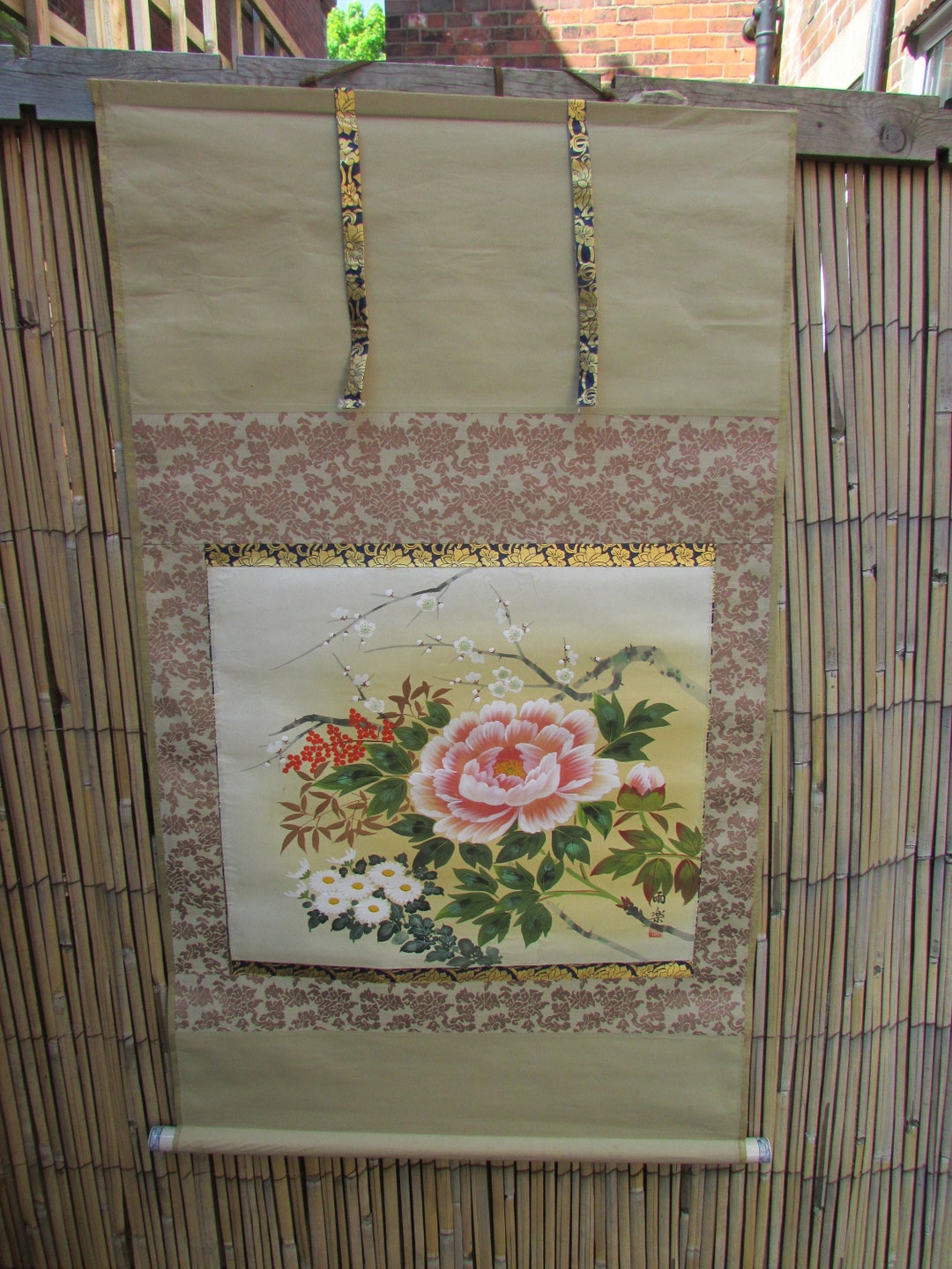 Vintage Japanese Hand-painted Peonies Hanging Wall Scroll - Etsy UK