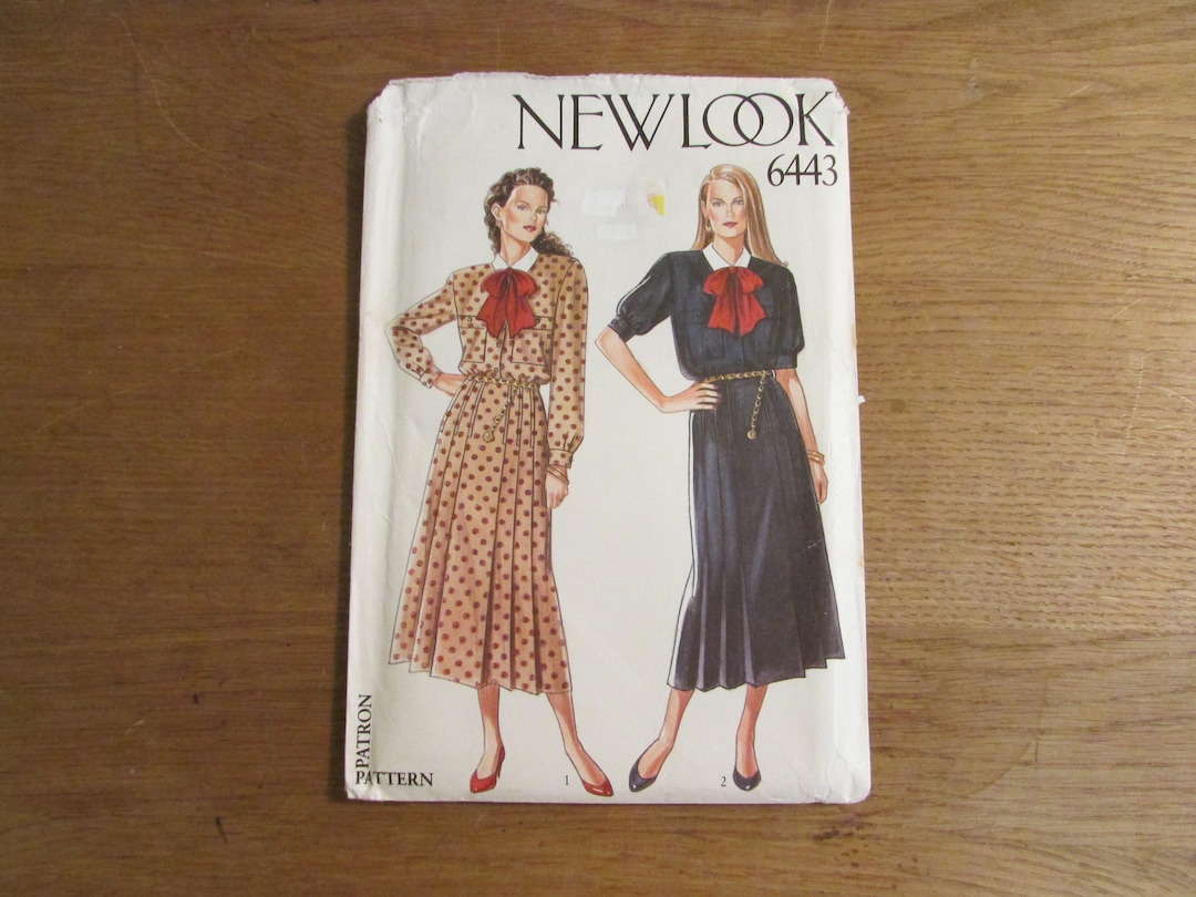 Uncut 1980s New Look 6443 Sewing Pattern for Dress With Bow, Sizes 8-18 ...