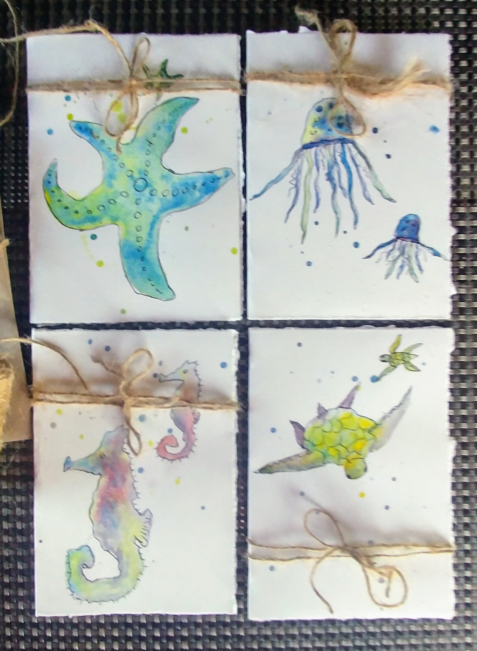 Hand Painted "sea Creatures" Cards - Etsy