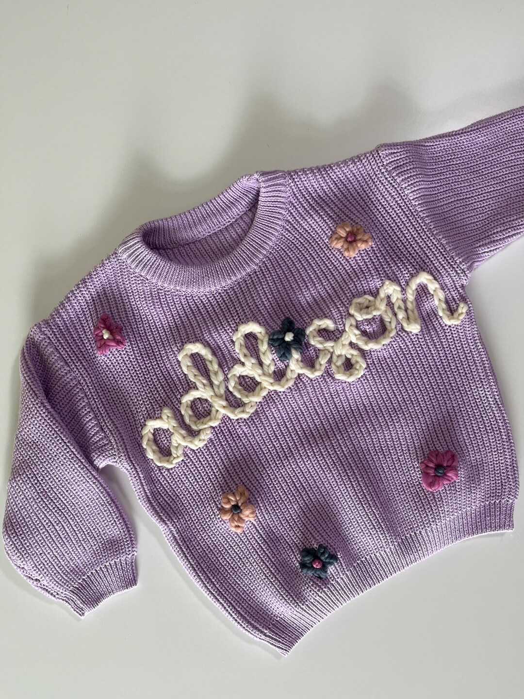 Personalized Embroidered Name Sweater With All Over Flower Design - Etsy