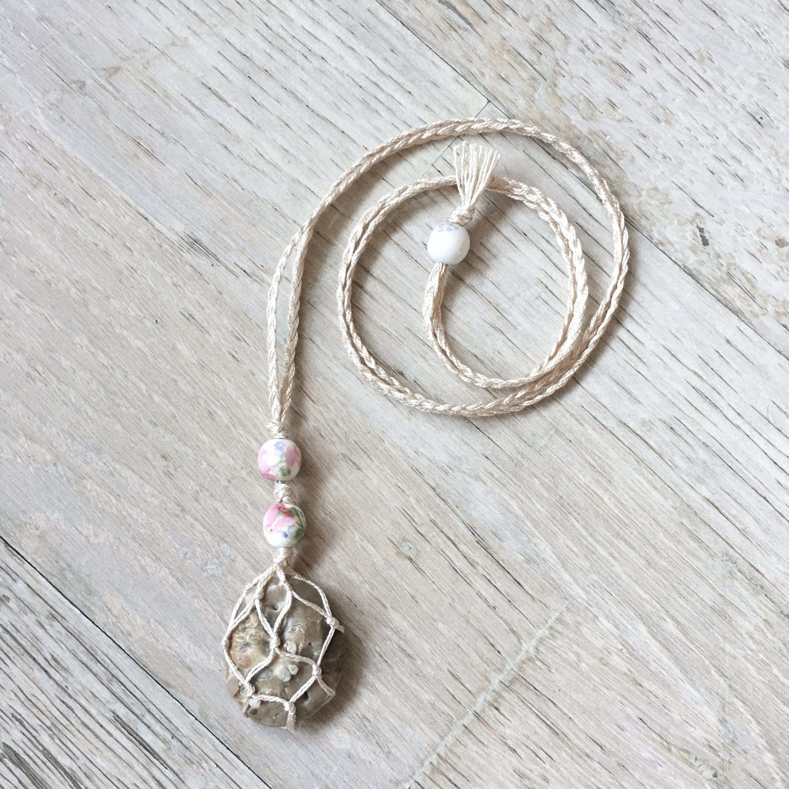 Mediterranean Sea Pebble, Macrame Necklace for Grounding, Protection ...