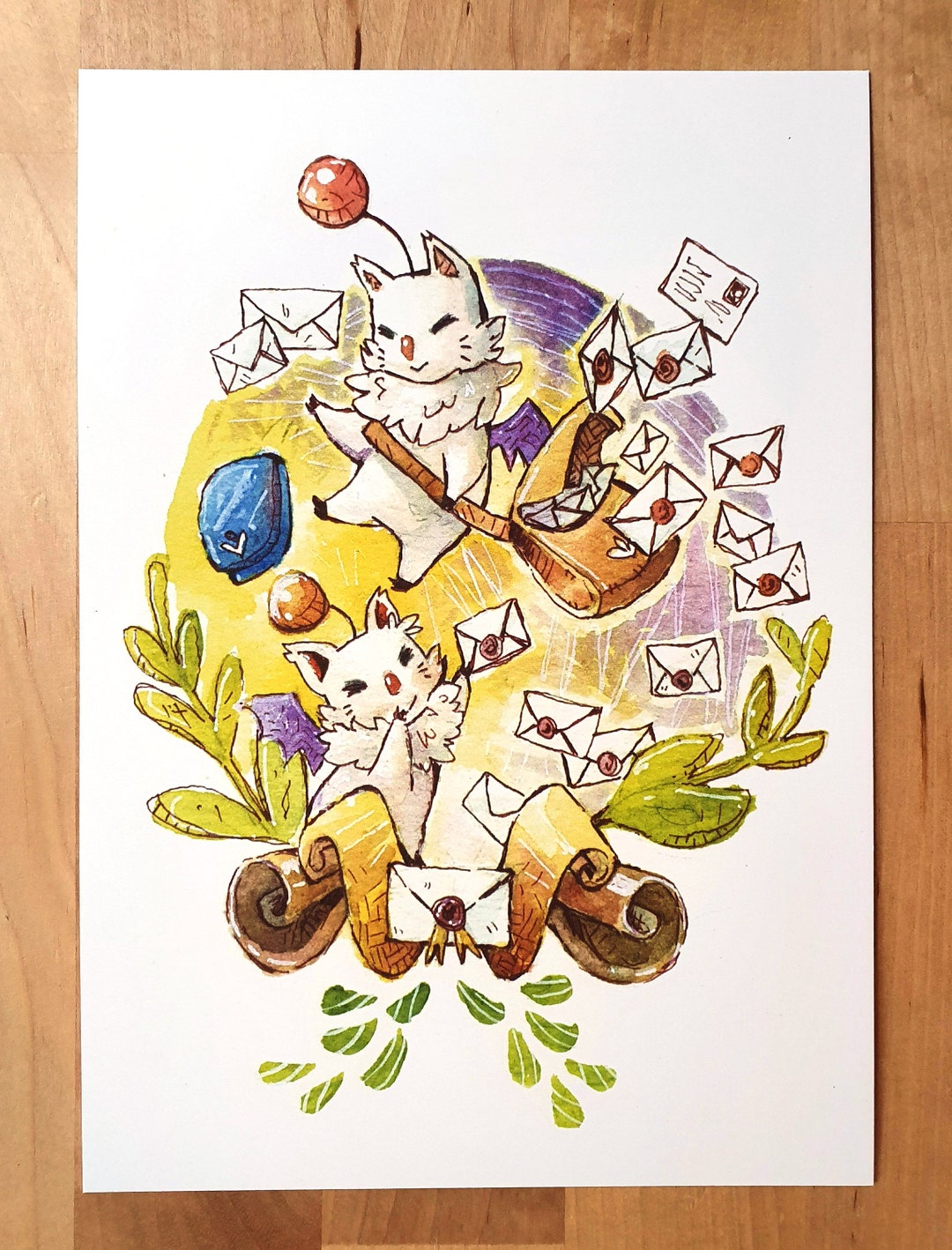 A5 Final Fantasy Moogle Print - Watercolour Art - Etsy