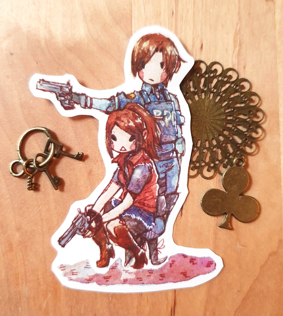 Claire Redfield & Leon S Kennedy Chibi RE2 Vinyl Sticker - Resident ...