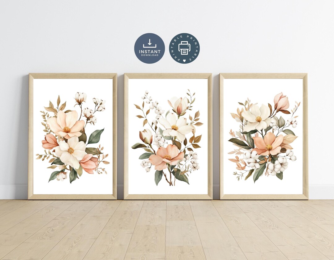 Magnolia Watercolor Prints Set: Southern Charm Floral Wall Art (digital ...