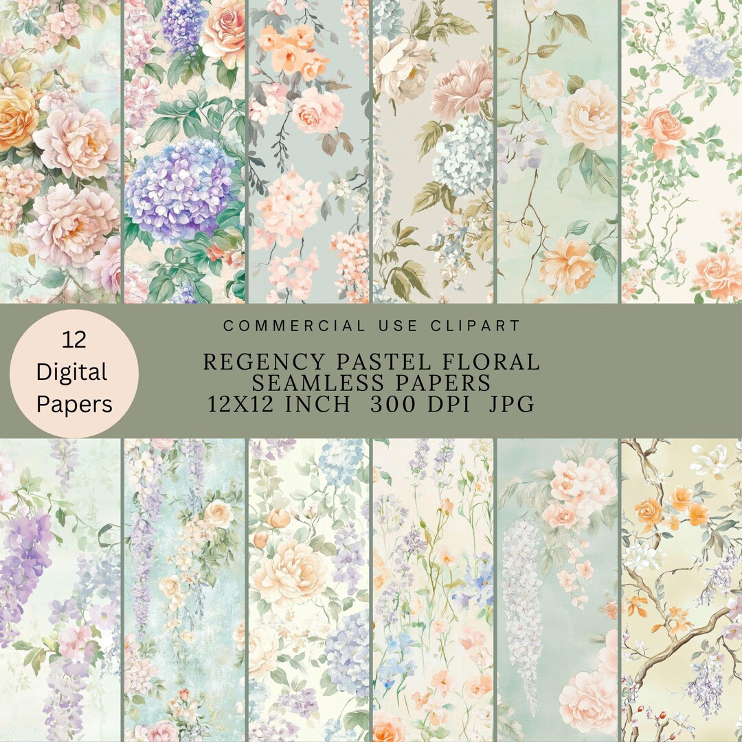 Regency Grand Millennial Pastel Watercolor Florals Seamless Digital ...