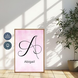Pink Script Letter A Monogram Name Wall Art, Digital Printable Editable ...