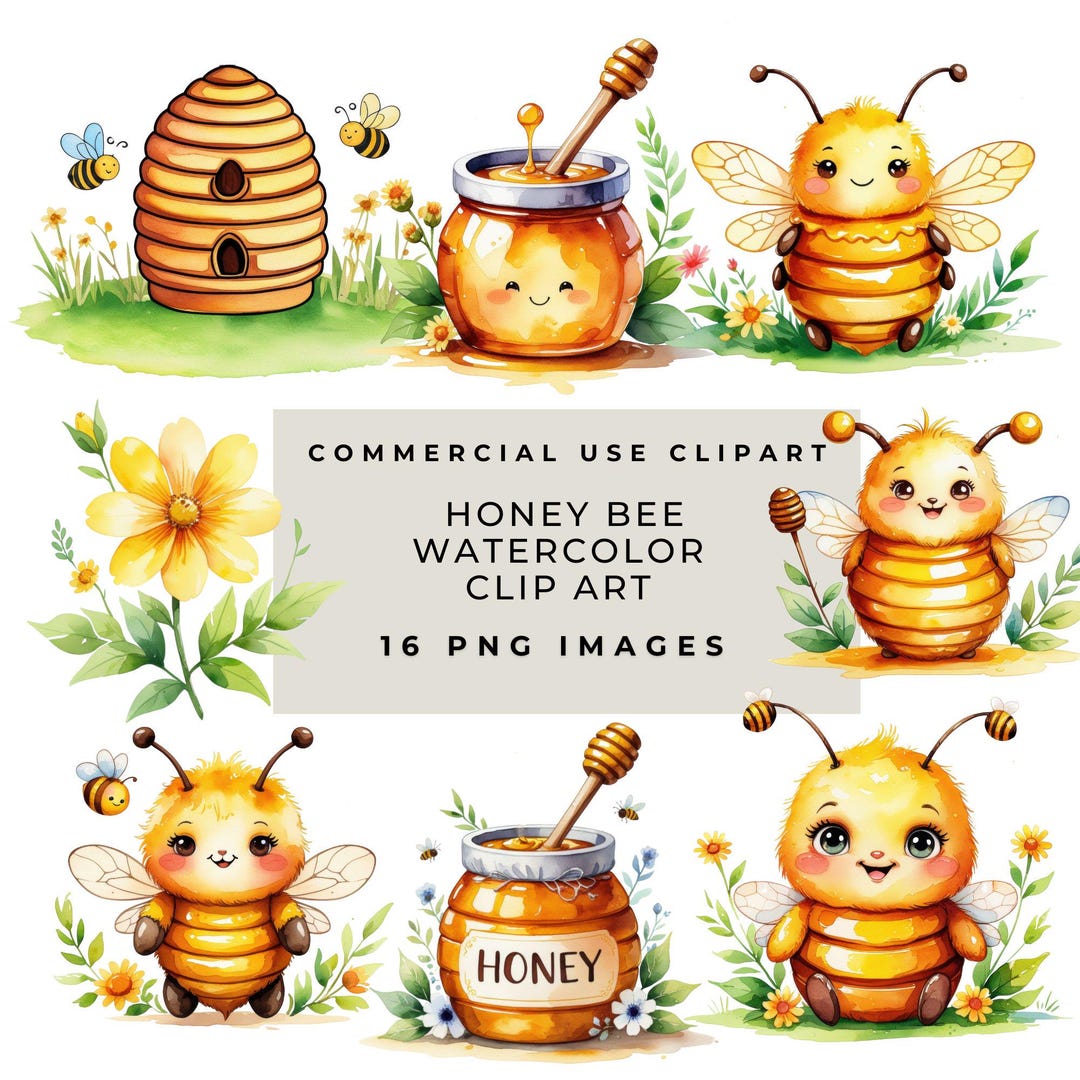 Honey Bee Clip Art Bundle Pack, Bee Hive, Yellow Flower, Sunflowers ...