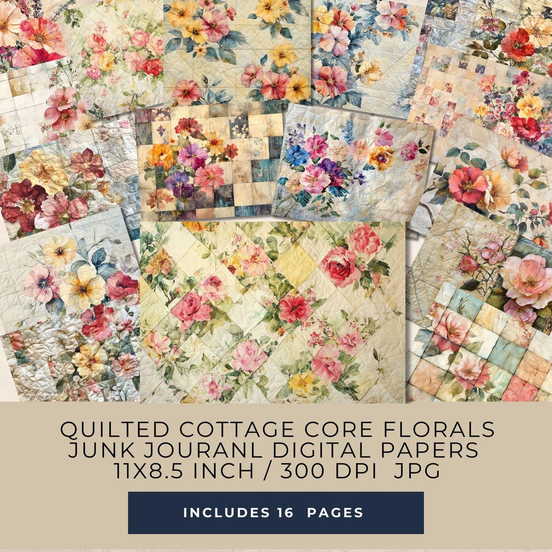 Cottagecore Floral Junk Journal Paper: Quilted Watercolor Designs ...