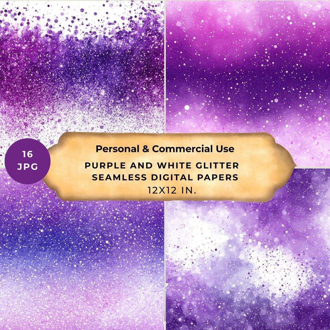 Purple White Glitter Digital Seamless Paper Pack, Scrapbook & Journal ...