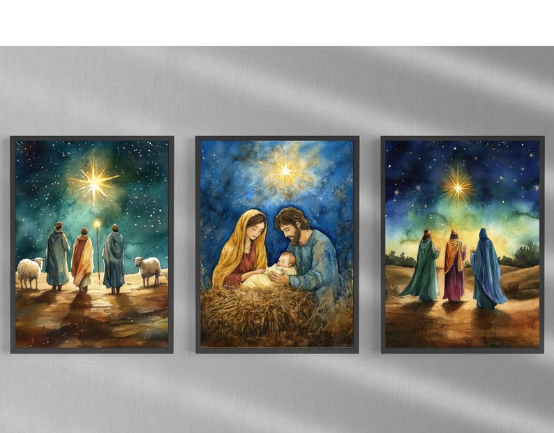 Religious Christian Catholic Christmas Nativity Scene Wall Art, Set of ...