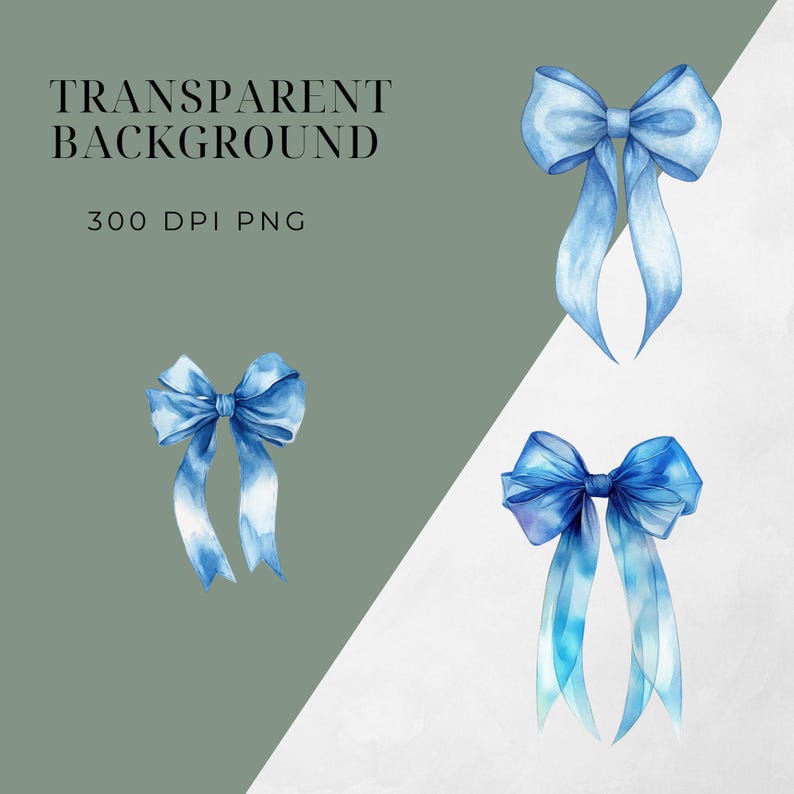 Blue Watercolor Bows Clip Art: Coquette Preppy PNG Bundle (digital ...