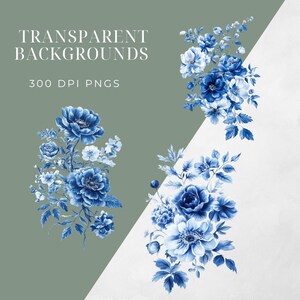 Blue Floral Chinoiserie Toile Clip Art Bundle Pack of 18 Transparent ...