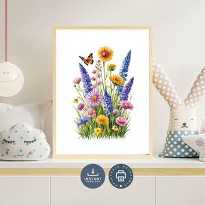 Wildflowers Butterflies Nursery Wall Art, Set of 3 Prints, Digital ...