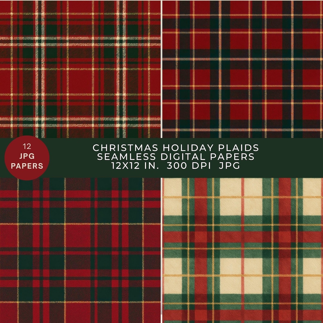 Christmas Plaid Digital Seamless Paper Pack: Green & Red Tartan ...