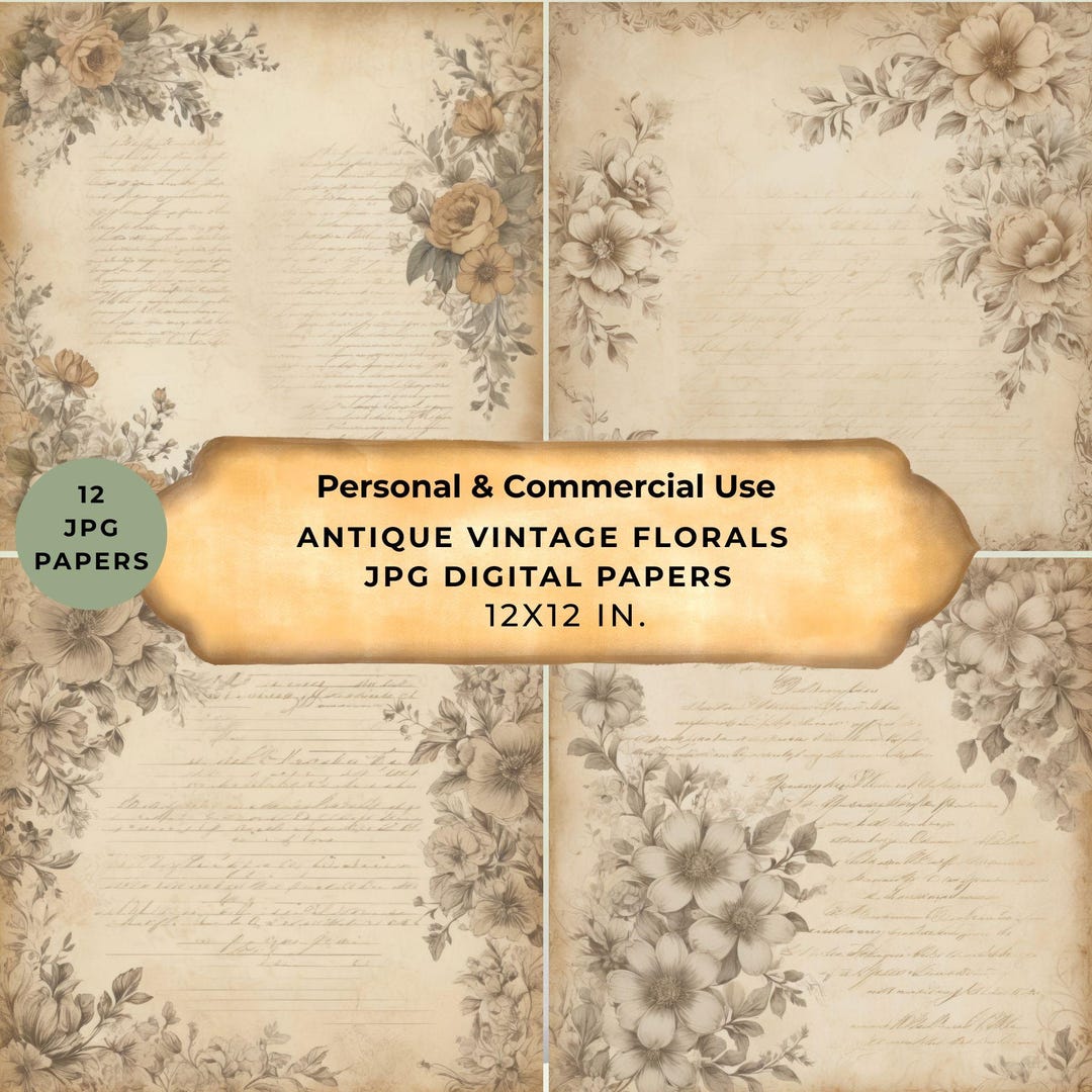 Antique Floral Sepia Scrapbook Paper, Vintage Journal Background ...
