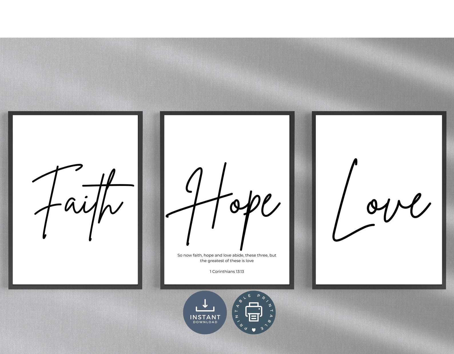 Faith Hope Love Christian Wall Art: Bible Verse Triptych (digital ...
