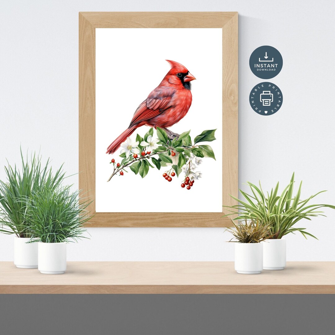 Red Cardinal Bird Wall Art Digital Printable Instant Download, Nature ...