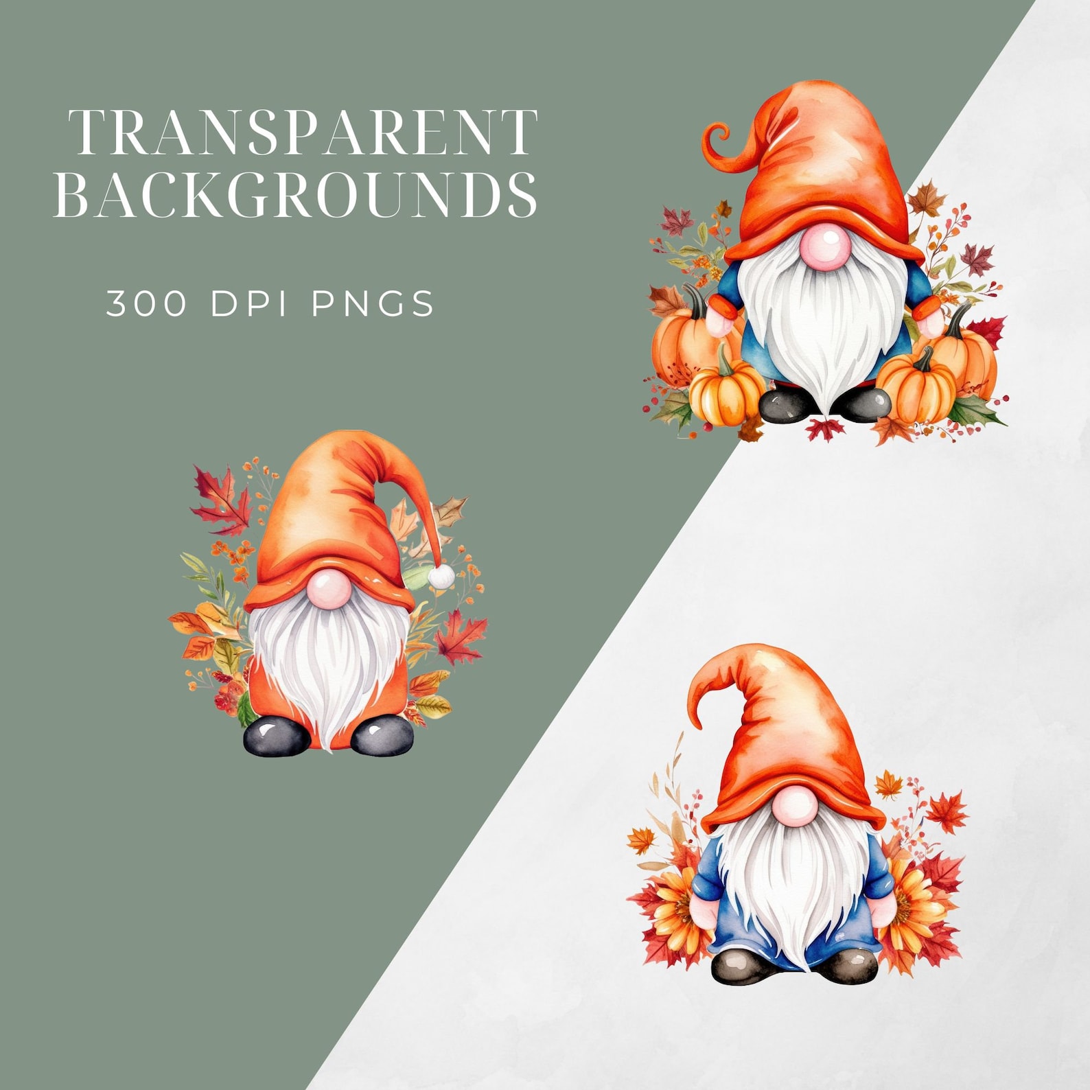 Halloween Gnome Fall Autumn Clip Art Bundle, Transparent PNG ...