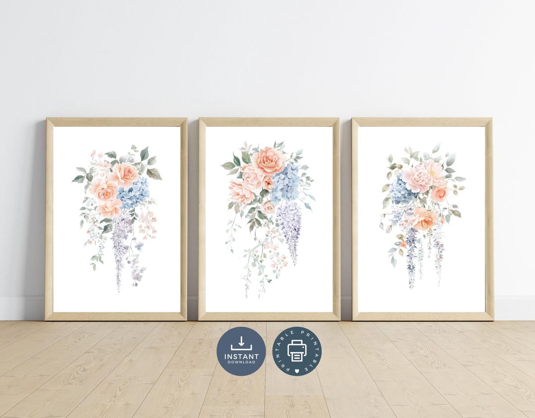 Pastel Floral Wall Art Set: Watercolor Victorian Prints (digital ...