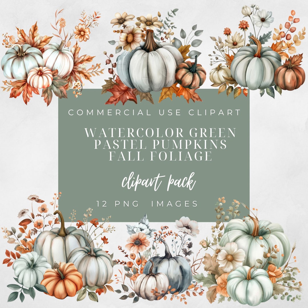 Pastel Pumpkin Clip Art: Fall Leaves & Flowers (12 Pngs, Commercial Use ...