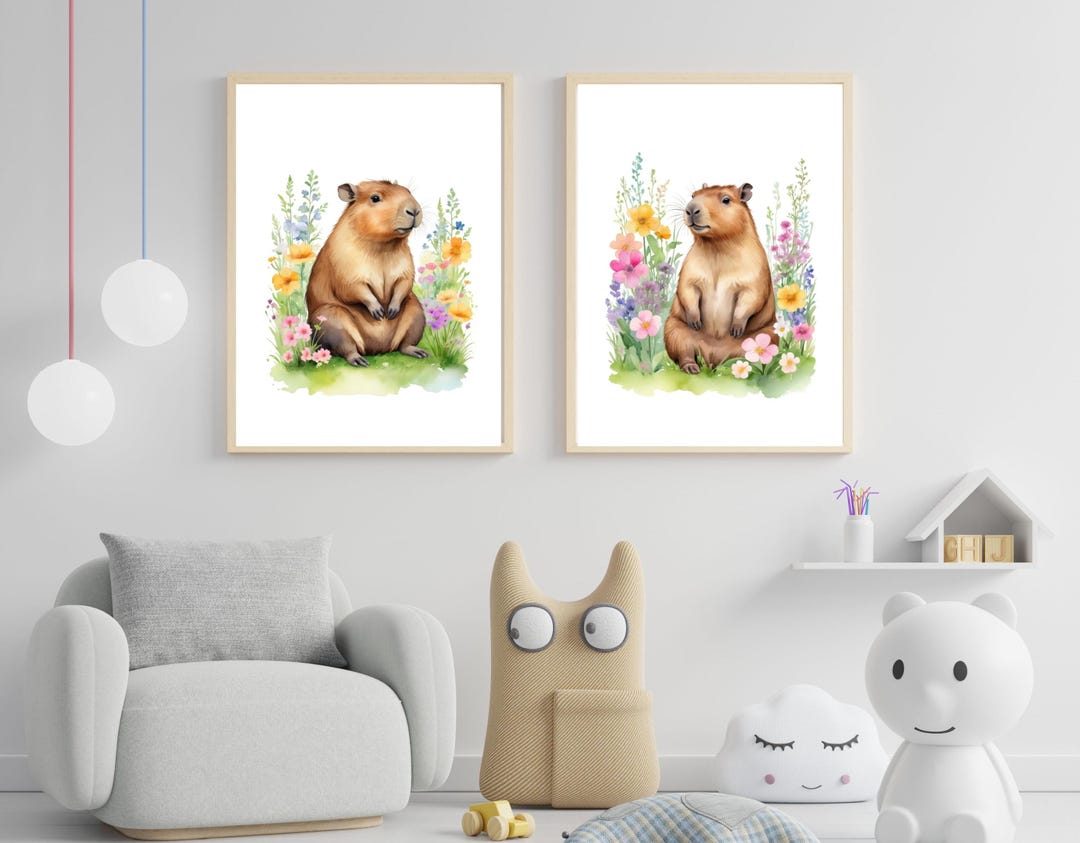 Capybara Wall Art, Capybara Watercolor Print, Set of 2 Prints, Capybara ...