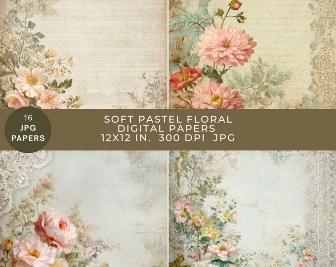 4 Shabby Chic Flower Digital Papers Handwritten Calligraphy Background ...