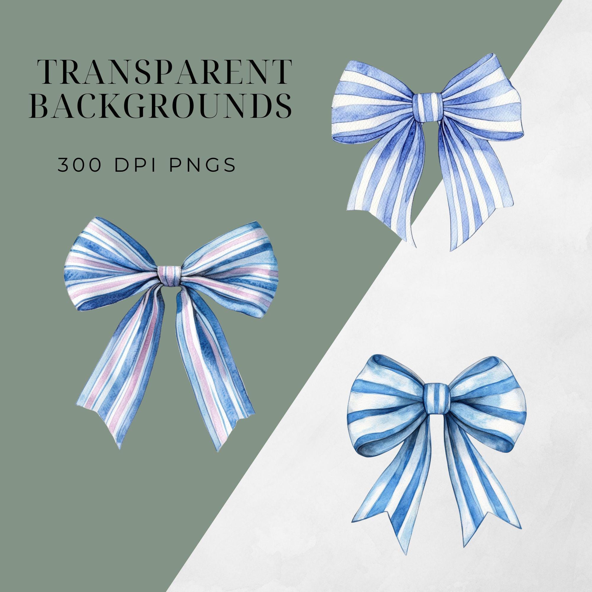 Blue Watercolor Bows Clip Art: Coquette Preppy PNG Bundle (digital ...