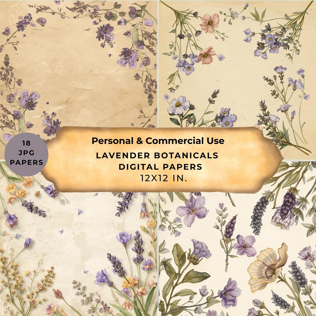 Lavender Botanical Scrapbook Junk Journal Digital Printable Papers ...