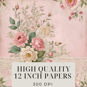 Pink Green Floral Lace Digital Paper Pack: Vintage Scrapbook (JPG) - Etsy