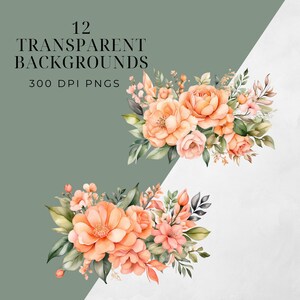Peach Watercolor Floral Clipart Bundle, Greenery Wreaths (PNG) - Etsy