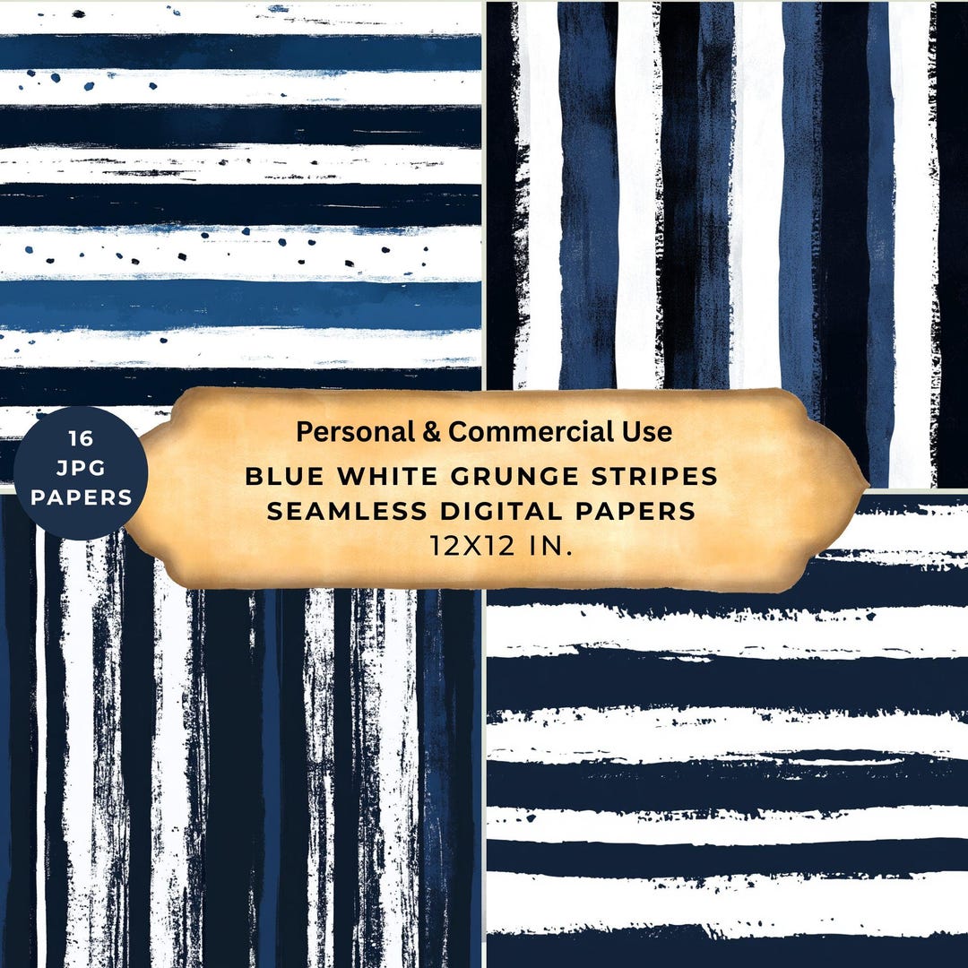 Blue White Grunge Stripes: Seamless Paper Pack (digital Download) - Etsy