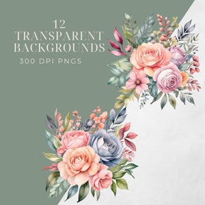Pastel Floral Watercolor Clip Art Bundle Pack, Clipart for Commercial ...