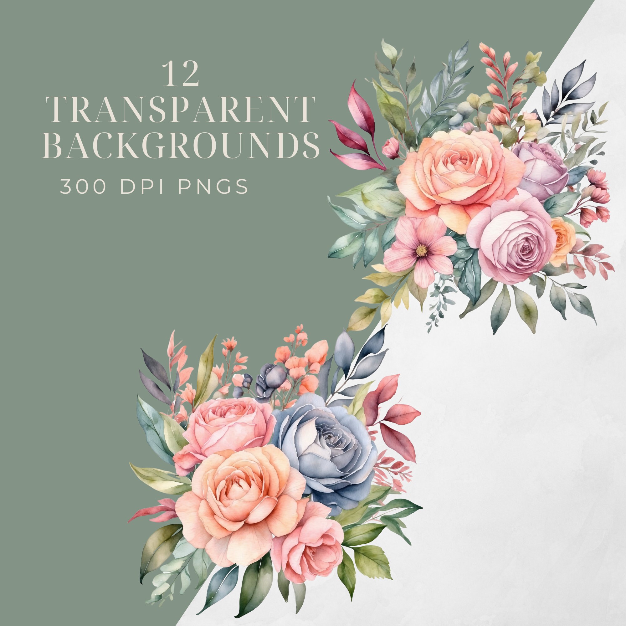 Pastel Floral Watercolor Clip Art Bundle Pack, Clipart for Commercial ...