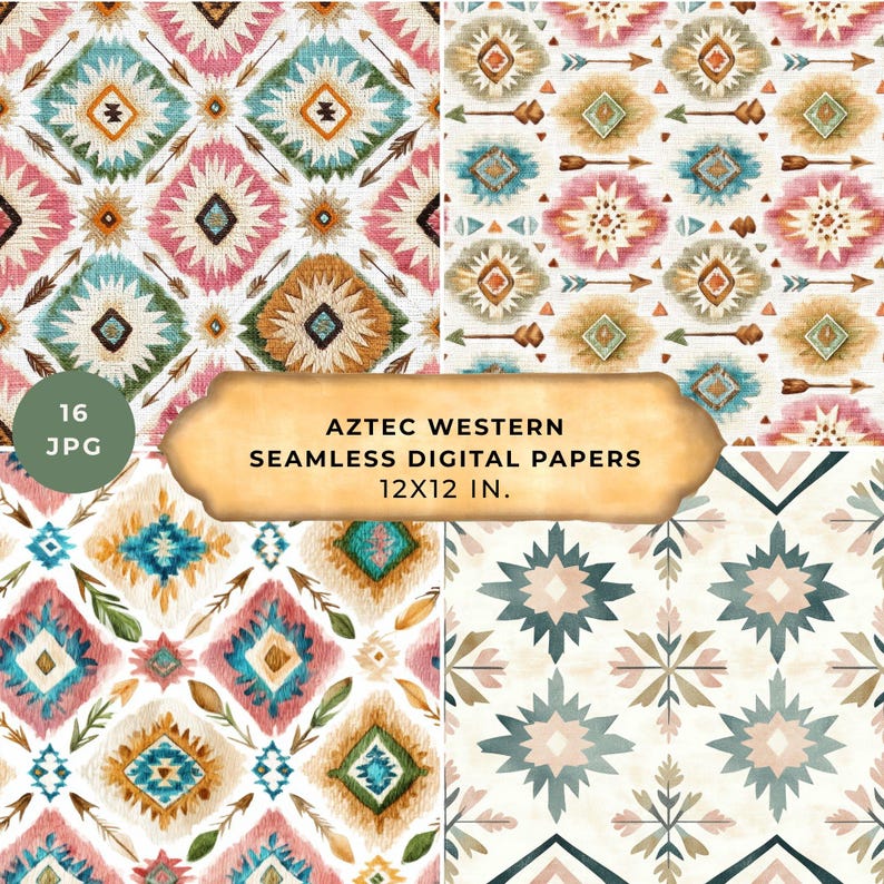 Aztec Digital Paper Pack, Southwestern Seamless Diamond Patterns ...