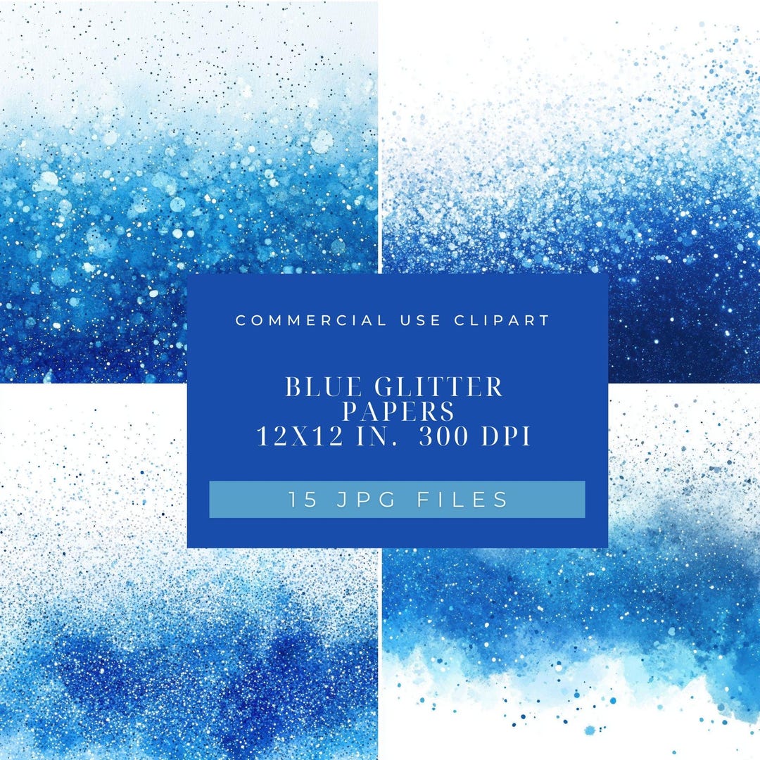 Blue Glitter Digital Printable Paper, Junk Journal, Scrapbooking Crafts ...