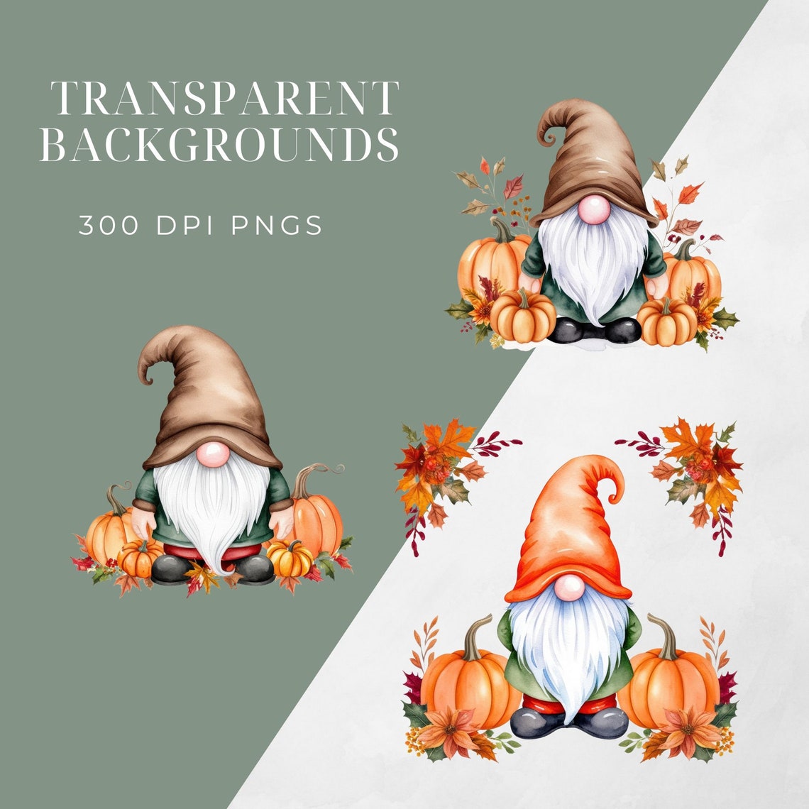 Halloween Gnome Fall Autumn Clip Art Bundle, Transparent PNG ...