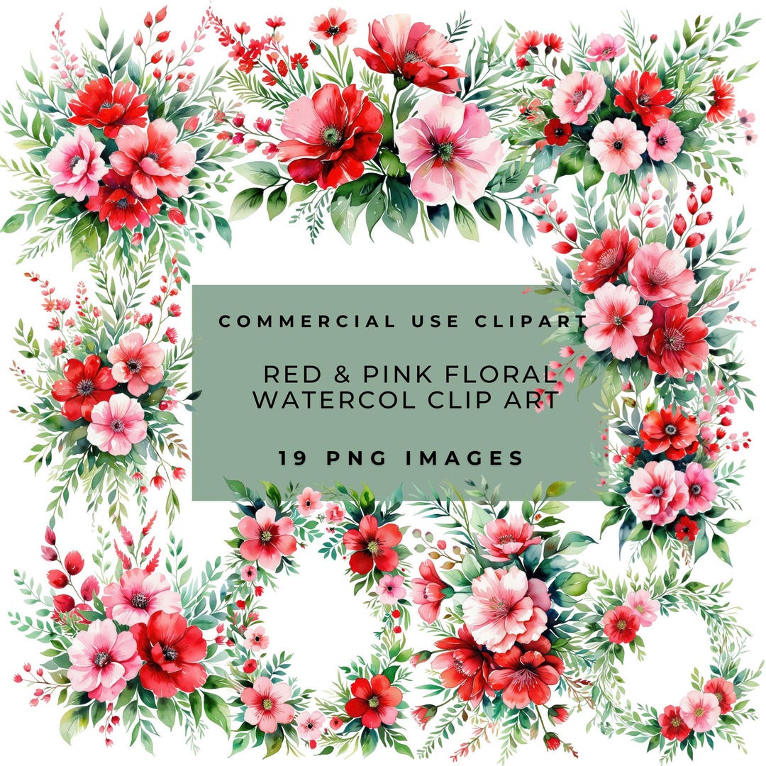Red Pink Floral Clip Art Bundle Pack, 19 Transparent PNG Images ...