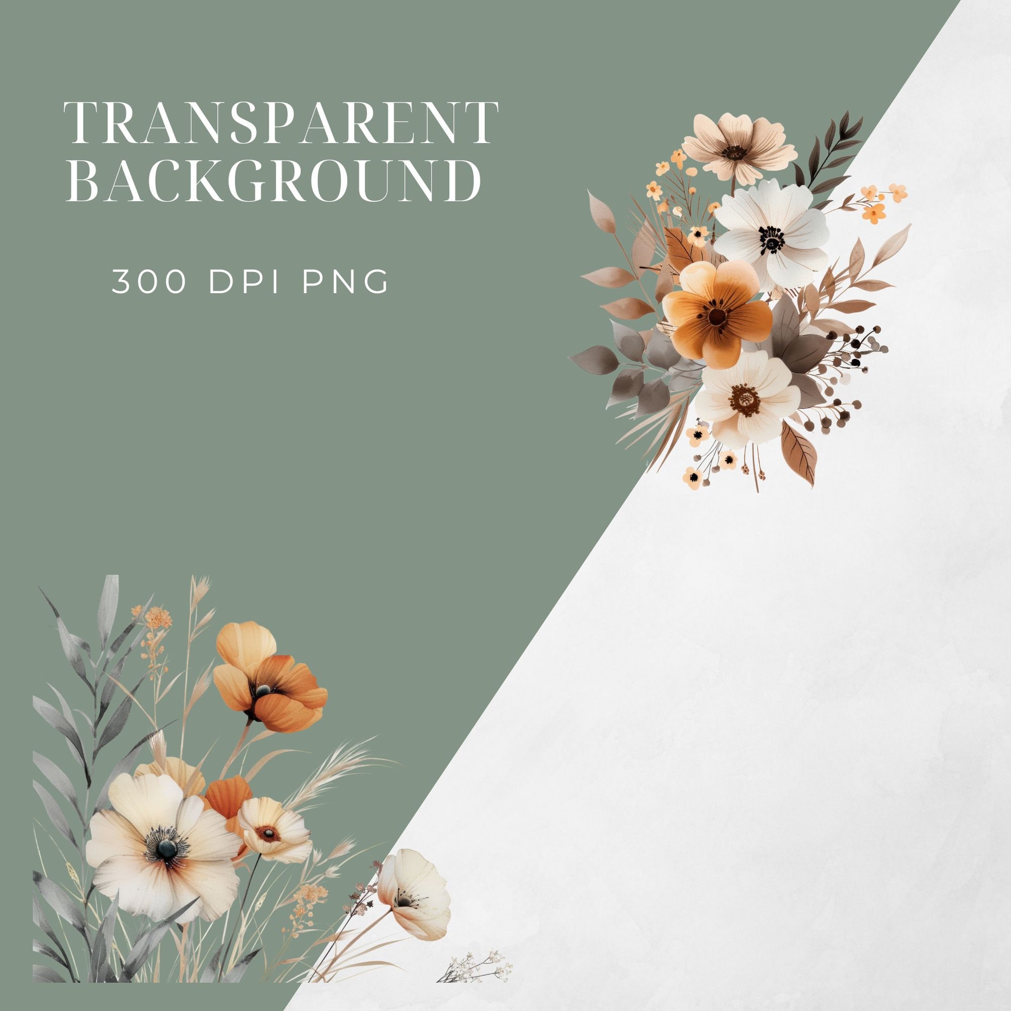 Brown Beige Terracotta Boho Floral Clip Art Bundle Pack, 17 Transparent ...