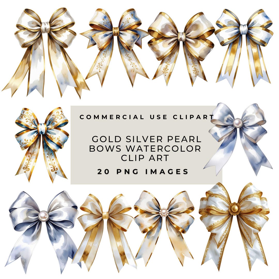Gold Silver Pearl Bows Clip Art Pack Bundle, Coquette Aesthetic ...