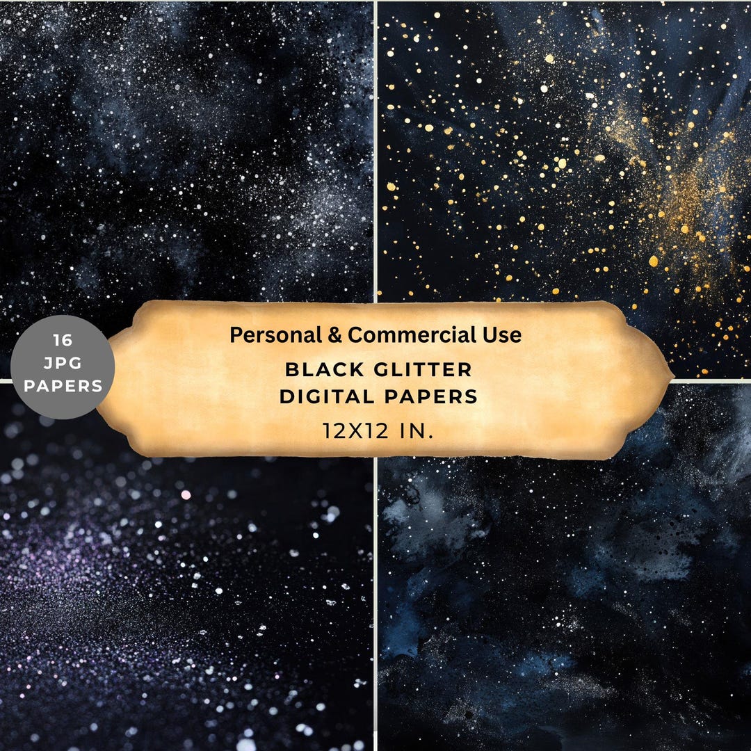 Black Glitter Digital Paper: Scrapbook & Journal Texture Backgrounds ...