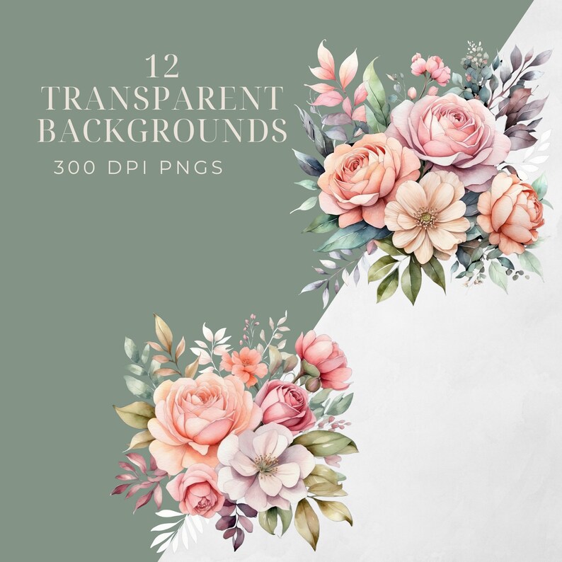 Pastel Floral Watercolor Clip Art Bundle Pack, Clipart for Commercial ...